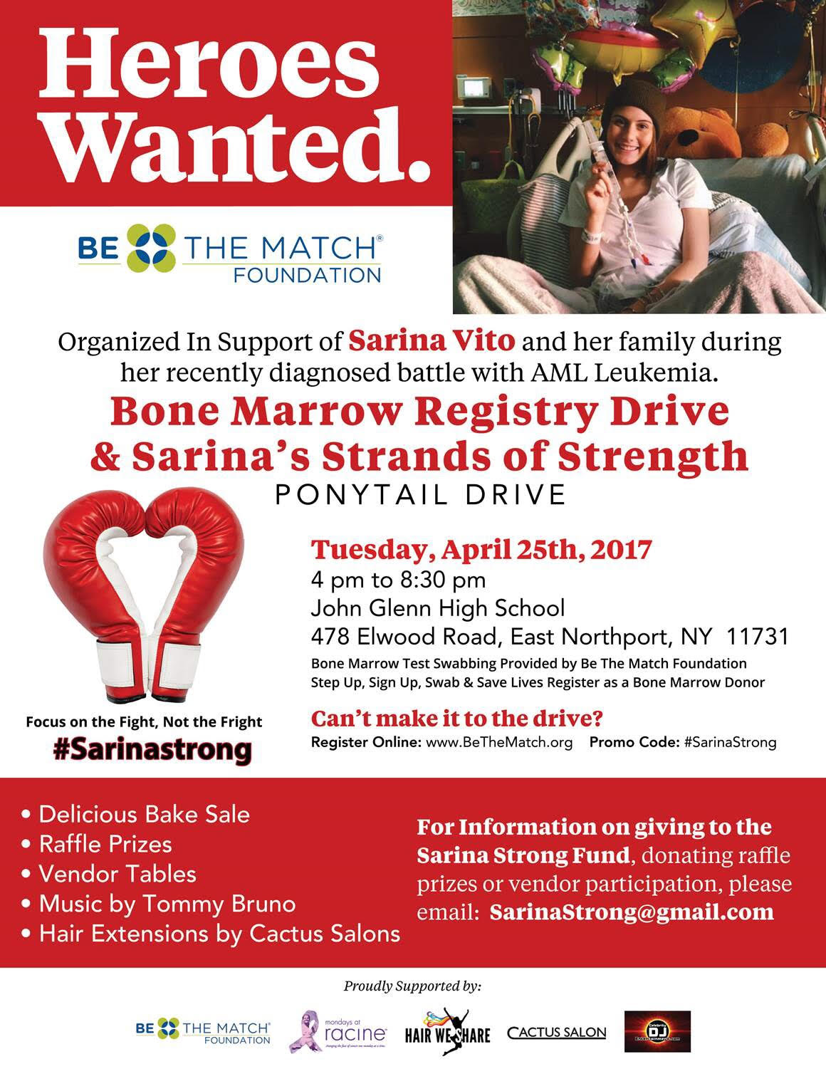 Support #SarinaStrong Bone Marrow Drive & Fundraiser For Sarina Vito On ...