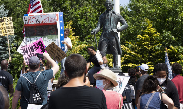 Protesters Call For Removing Statue of William Floyd